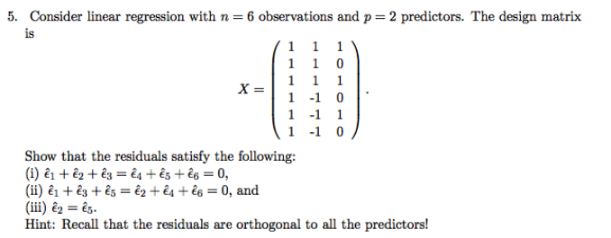 Solved 5. Consider linear regression with n = 6 observations | Chegg.com