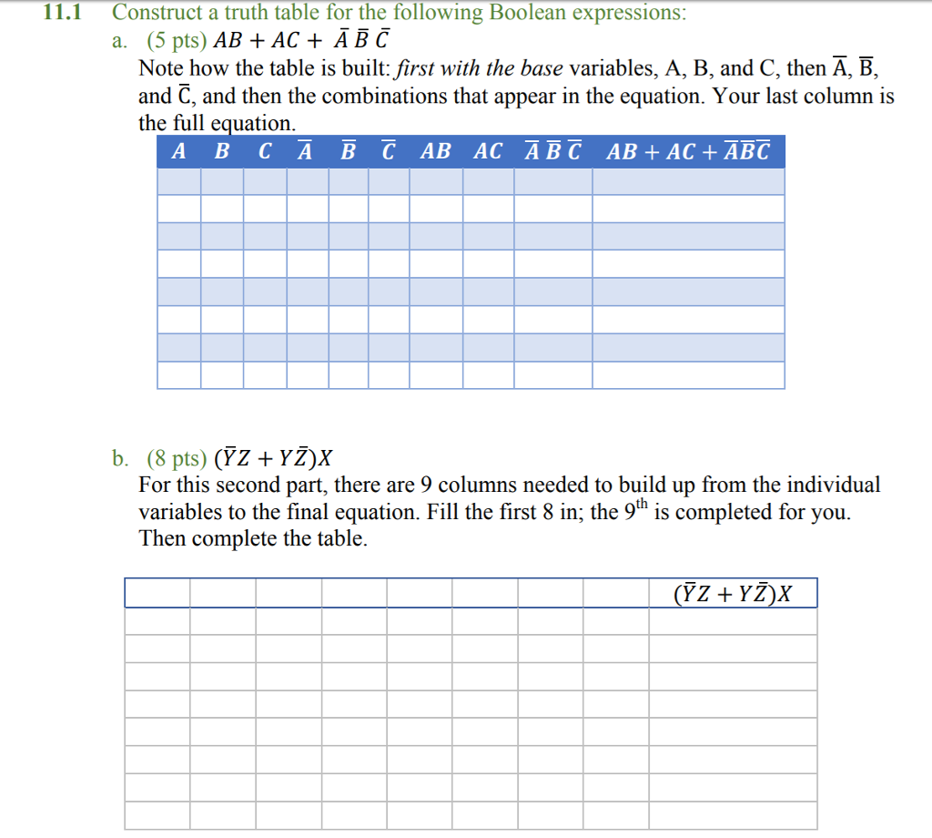 Solved Construct A Truth Table For The Following Boolean