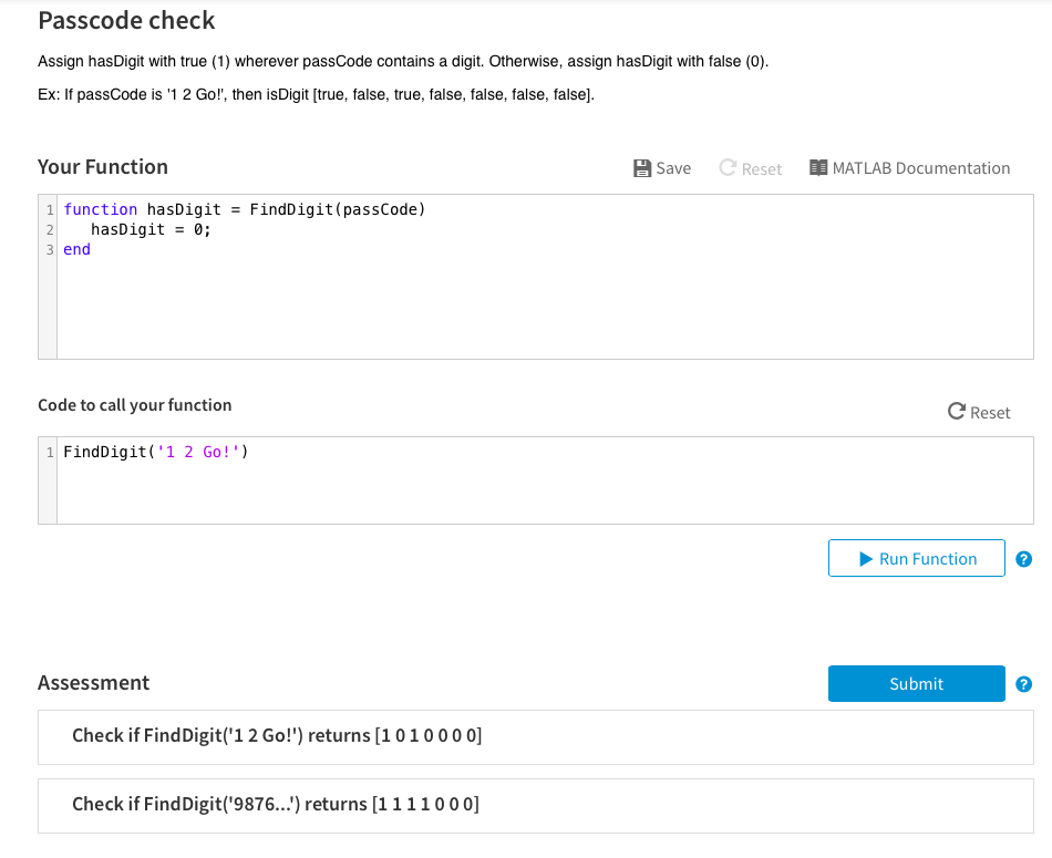 Solved Matlab 1 Assign Hasdigit With True 1