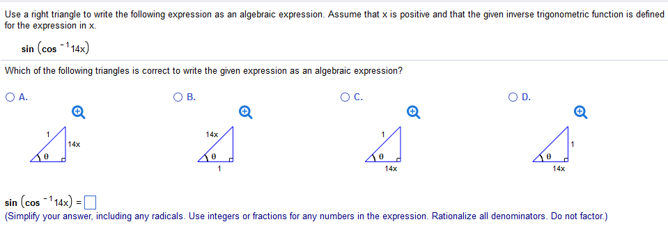 Solved Use a right triangle to write the following | Chegg.com
