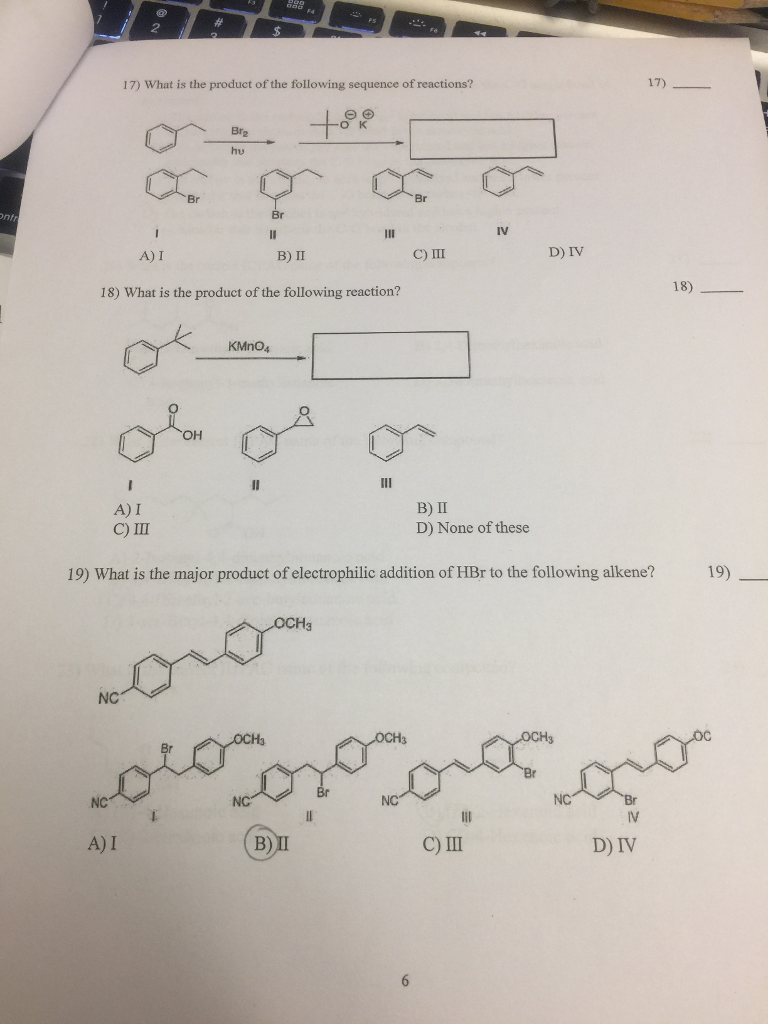 Solved 2 17) What is the product of the following sequence | Chegg.com