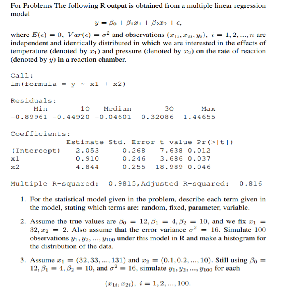 For Problems The following R output is obtained from | Chegg.com