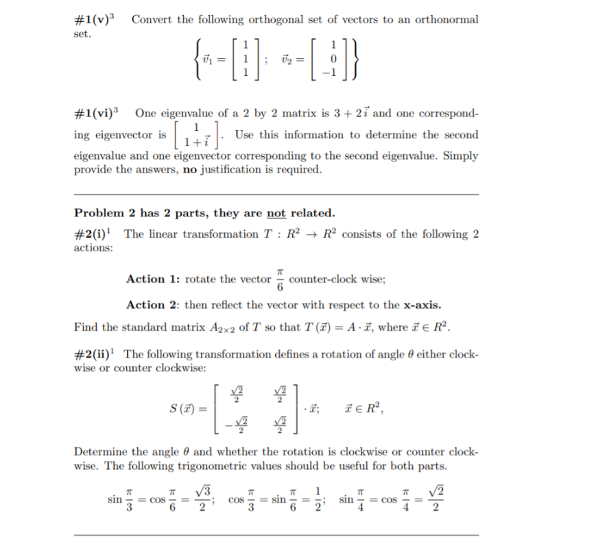 Solved #1 (v)" set Convert the following orthogonal set of | Chegg.com