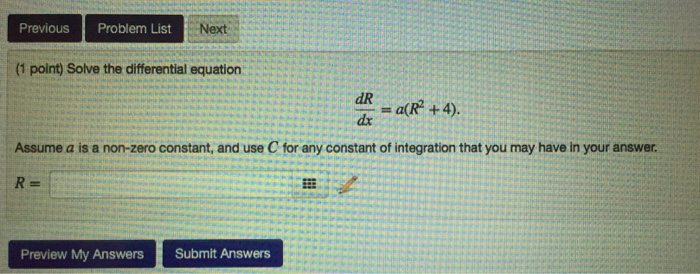 Solved Solve the differential equation dR/dx = a(R^2 + 4) | Chegg.com