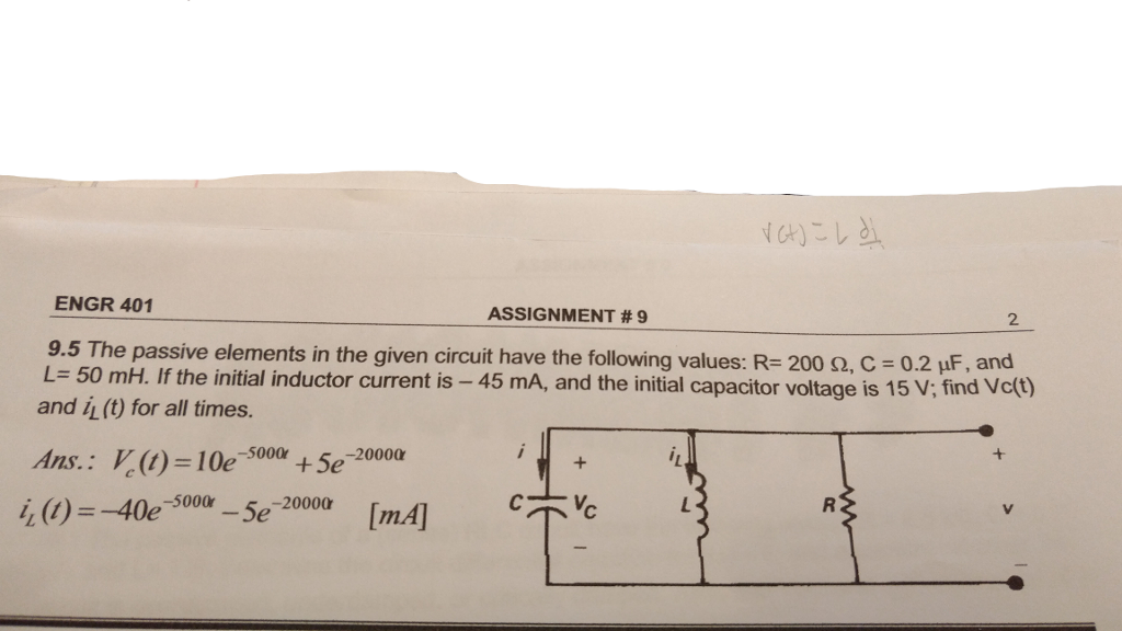 Solved こレ ENGR 401 ASSIGNMENT # 9 2 9.5 The passive elements | Chegg.com