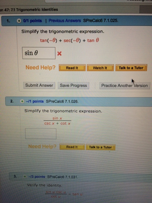 Solved Simplify the trigonometric expression. tan(-theta) + | Chegg.com