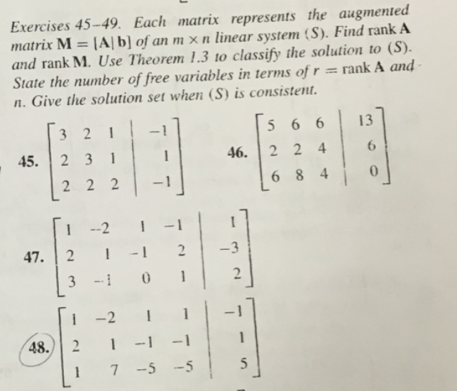 Solved Each matrix represents the augmented matrix M = [A| | Chegg.com