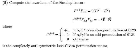 Solved (5) Compute the invariants of the Faraday tensor: | Chegg.com