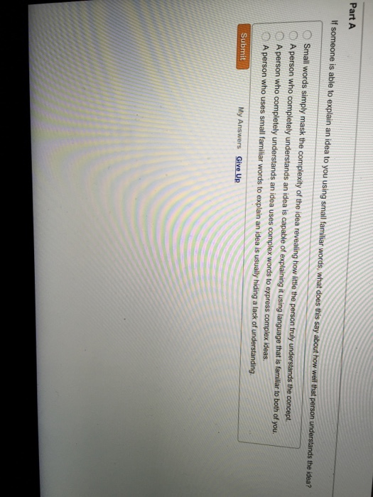 Solved Part A If someone is able to explain an idea to you | Chegg.com