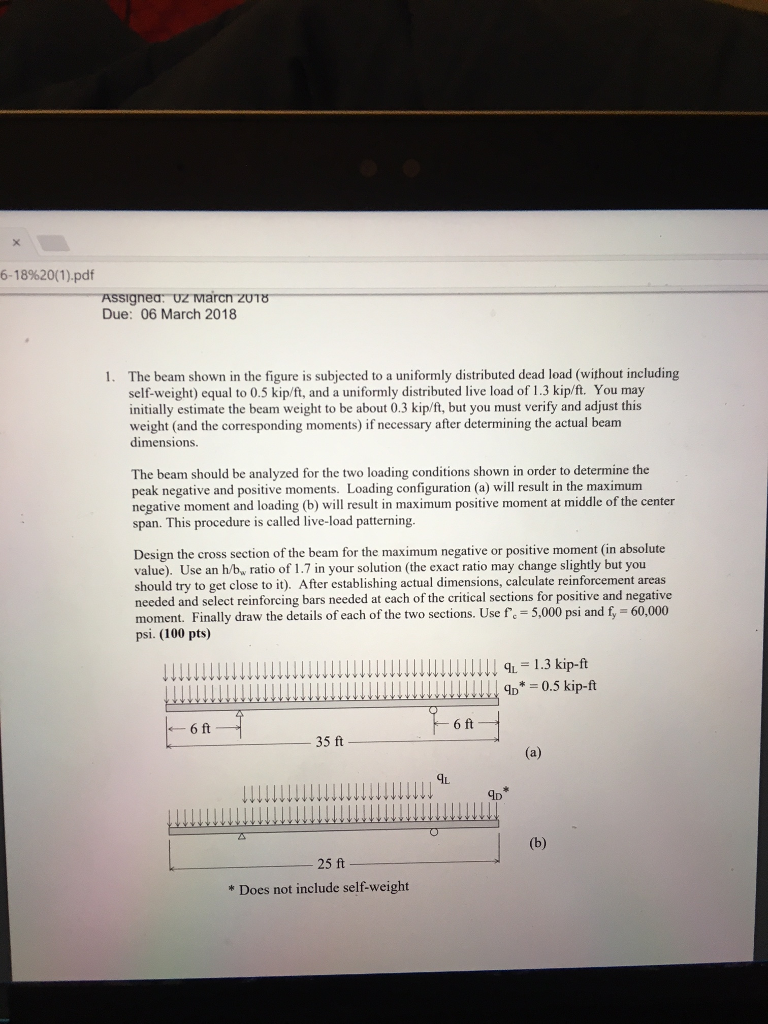 Solved 6-18%20(1).pdf Due: 06 March 2018 The beam shown in | Chegg.com