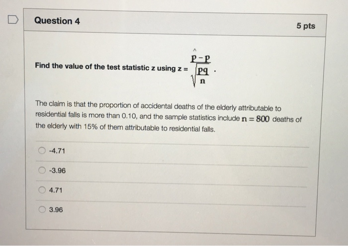 Solved Find the value of the test statistic z using z = | Chegg.com
