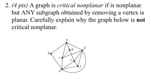 Solved 2. (4 pts) A graph is critical nonplanar if is | Chegg.com
