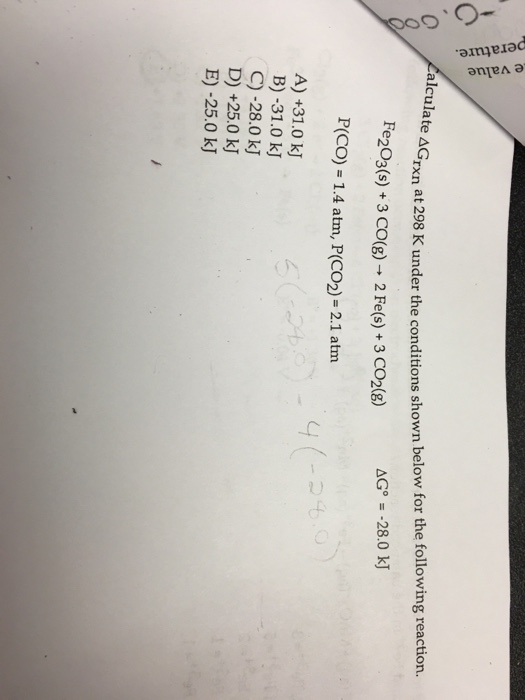 Solved Calculate Delta G_rxn at 298 K under the conditions | Chegg.com