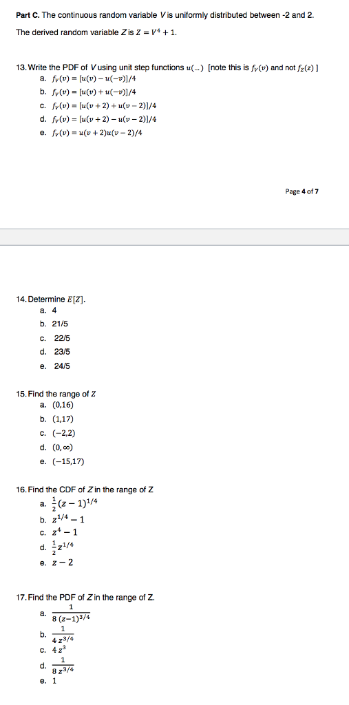 Solved Part C. The continuous random variable Vis uniformly | Chegg.com