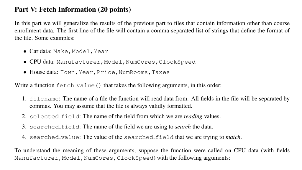 Solved Part V: Fetch Information (20 points) In this part we | Chegg.com