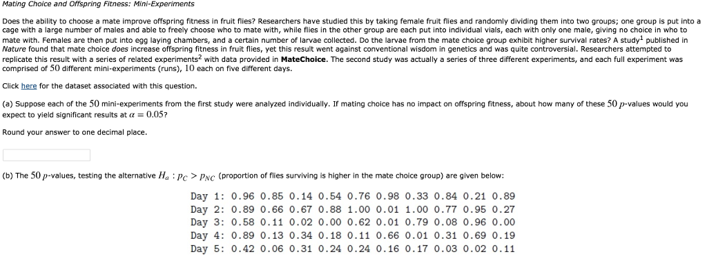 Mating Choice and offspring Fitness: Mini-Experiments | Chegg.com