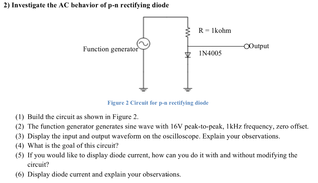 Solved 2) Investigate the AC behavior of p-n rectifying | Chegg.com