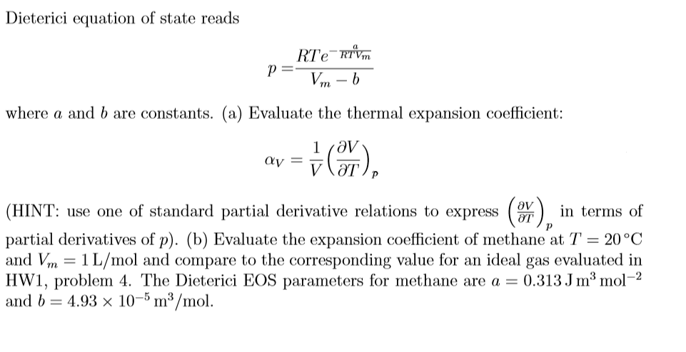 Solved Dieterici equation of state reads p = RT | Chegg.com
