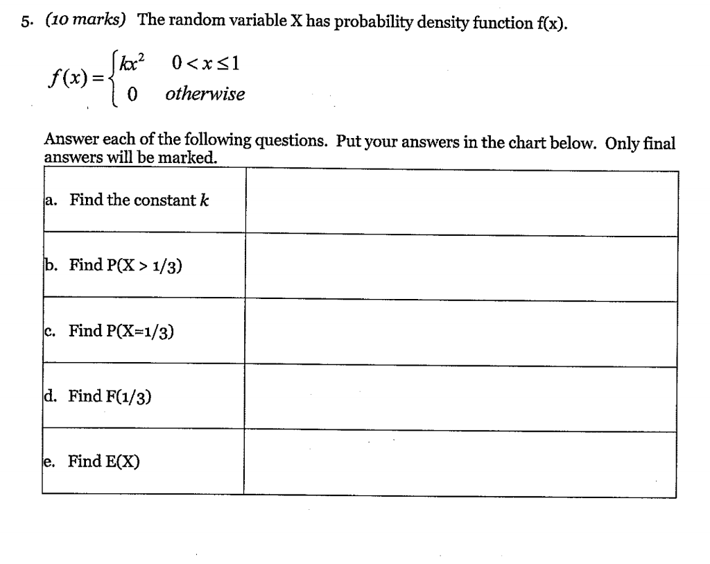 Solved 5. (io marks) The random variable X has probability | Chegg.com