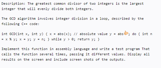 Solved Description: The greatest common divisor of two | Chegg.com