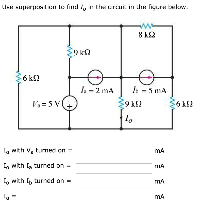 Solved Use superposition to find Io in the circuit in the | Chegg.com