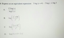 Solved Express at equivalent expression 3 log (x + 4)-2 log | Chegg.com