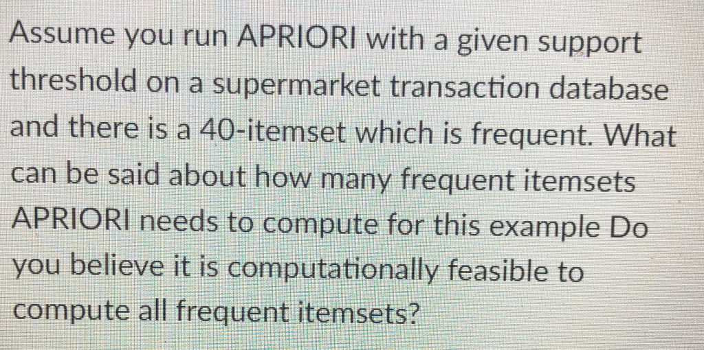 Solved Assume you run APRIORI with a given support threshold | Chegg.com