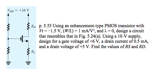 Solved Rp. 5.53 Using an enhancement-type PMOS transistor | Chegg.com