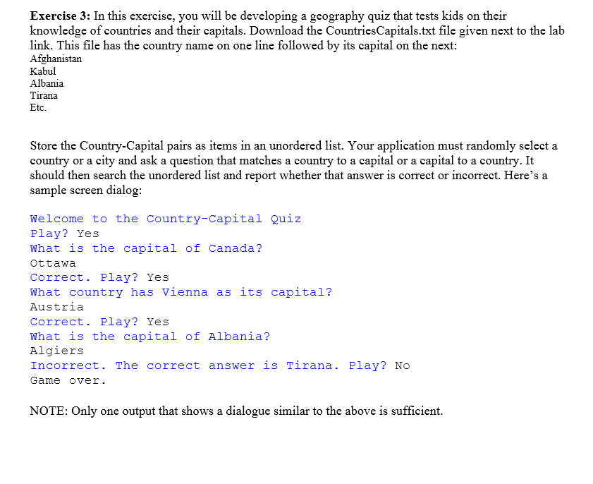 Solved Exercise 3: In this exercise, you will be developing | Chegg.com