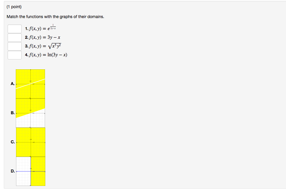 Solved Match the functions with the graphs of their domains. | Chegg.com