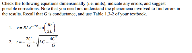 Solved Check the following equations dimensionally (i.e. | Chegg.com
