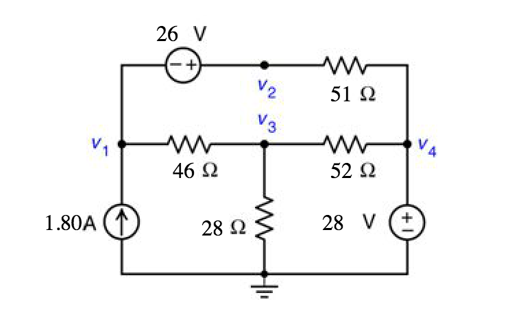 Solved The voltages v1 , v2, v3 and v4 are the node voltage | Chegg.com
