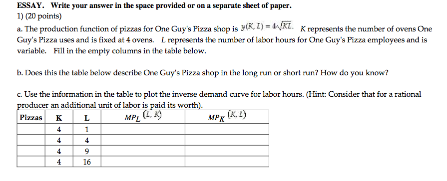 Solved ESSAY. Write your answer in the space provided or on | Chegg.com