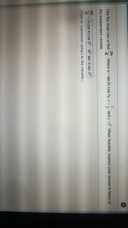 Solved dw Use the chain rule to find-dt., where w= sin 8x | Chegg.com