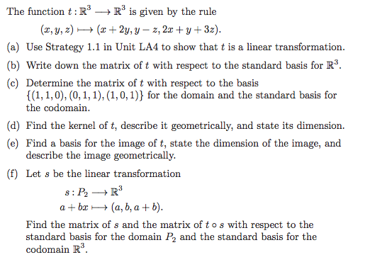 Solved The function t: R^3 rightarrow R^3 is given by the | Chegg.com