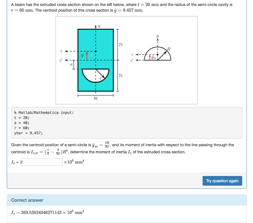 Solved A beam has the extruded cross section shown below, | Chegg.com