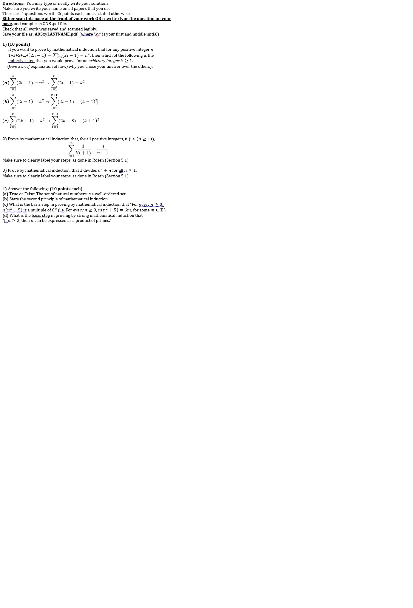 Solved Directions: You may type or neatly write your | Chegg.com