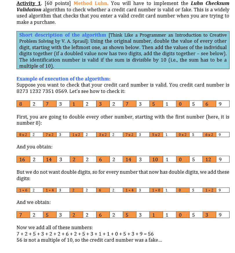 Solved 1/ Write the pseudocode of Method Luhn in the word | Chegg.com