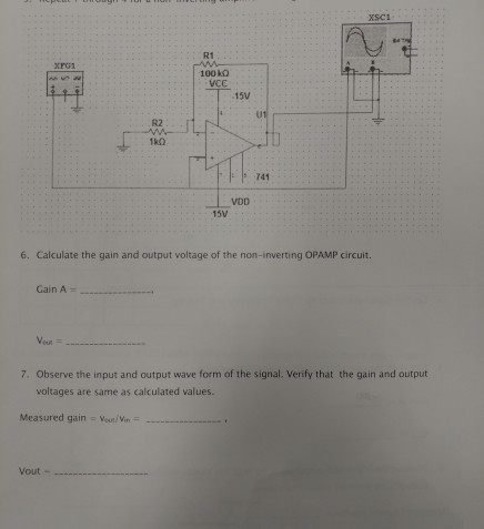 Solved R1 100 ko 741 6. Calculate the gain and output | Chegg.com