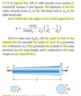 Solved A tapered bar AB of solid circular cross section is | Chegg.com