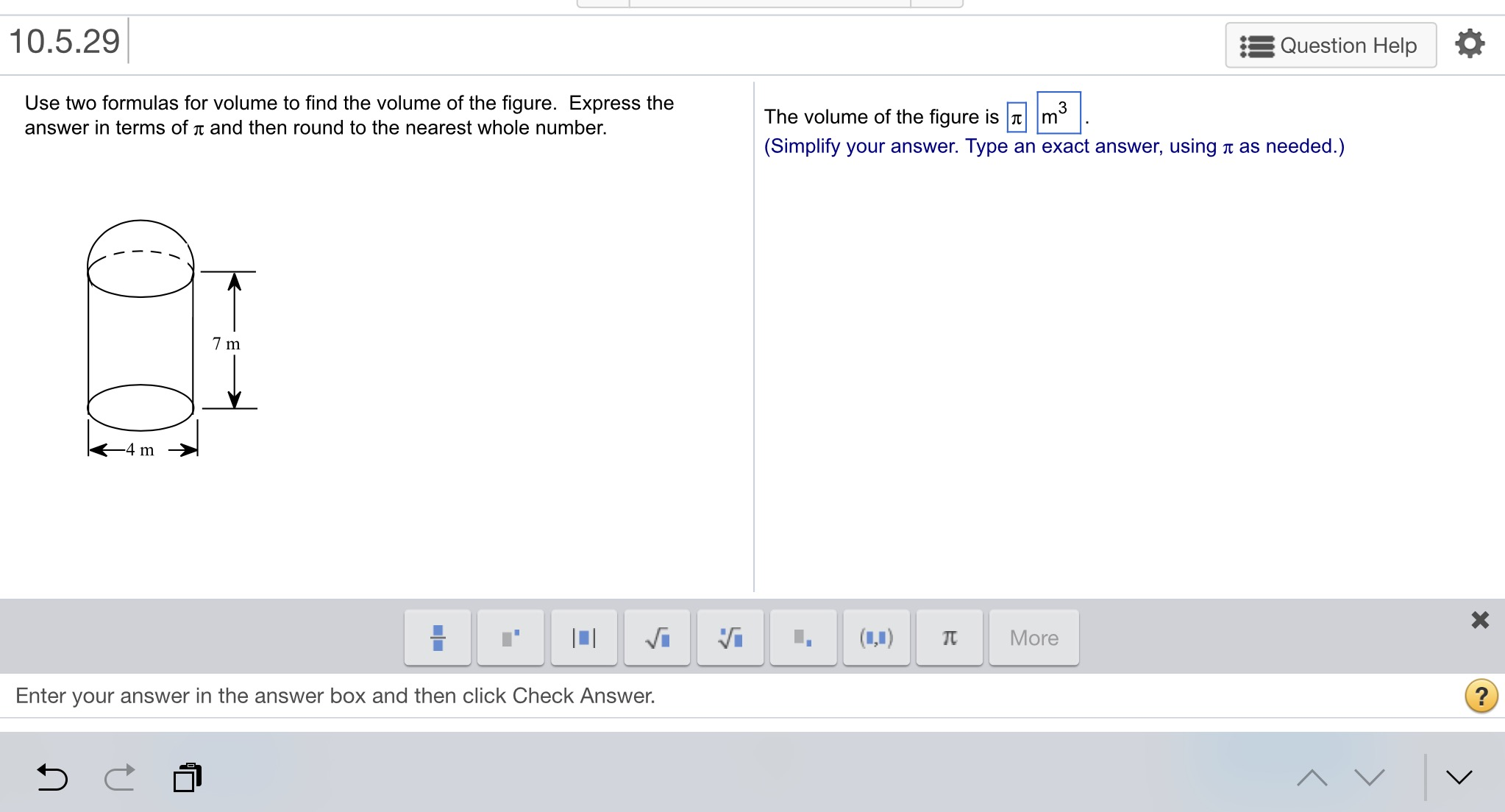 Solved Use two formulas for volume to find the volume of the | Chegg.com