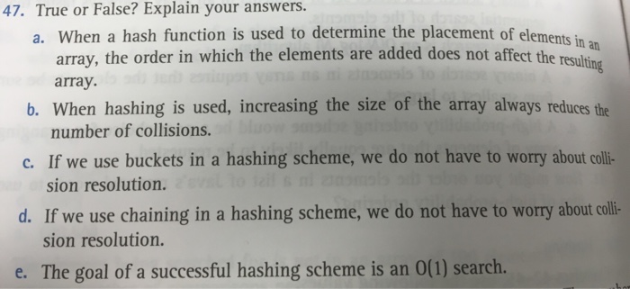 Solved True or False? Explain your answers. a. When a hash | Chegg.com