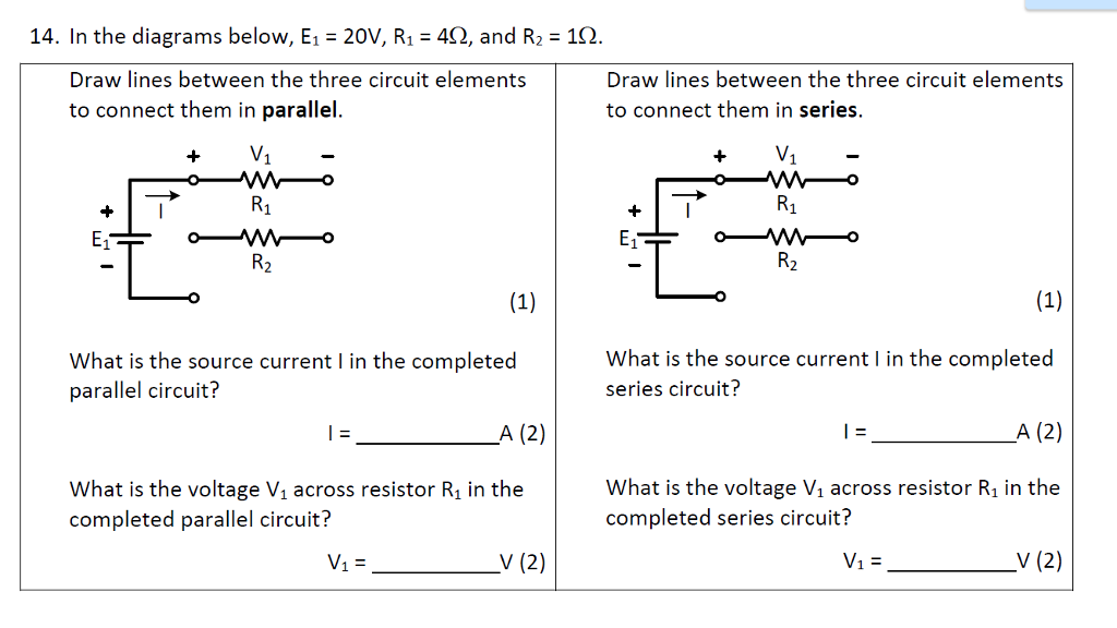 Solved In the diagrams below, E_1 = 20V, R_1 = 4 Ohm, and | Chegg.com