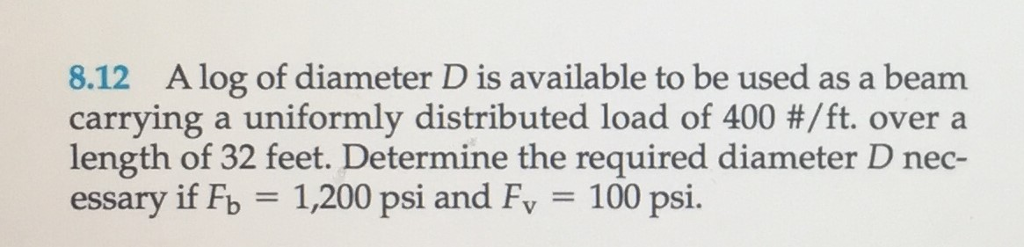 Solved 8.12 A log of diameter D is available to be used as a | Chegg.com