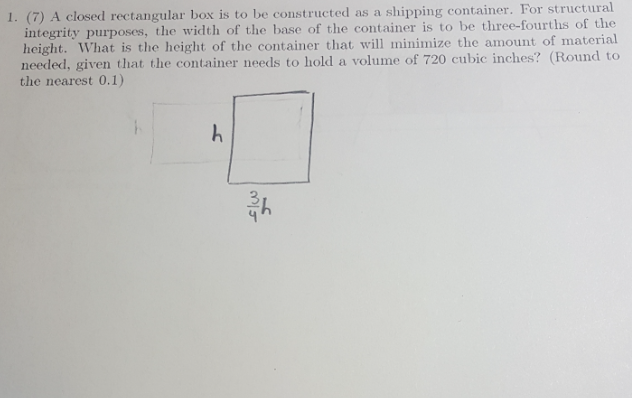 Solved 1. (7) A closed rectangular box is to be constructed | Chegg.com