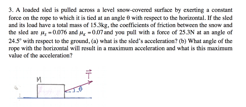 Solved 3. A loaded sled is pulled across a level | Chegg.com