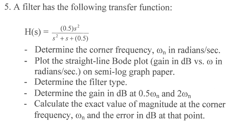 5. A filter has the following transfer function: H(s) | Chegg.com