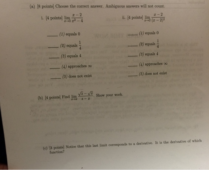 Solved Choose the correct answer. Ambiguous answers will not | Chegg.com