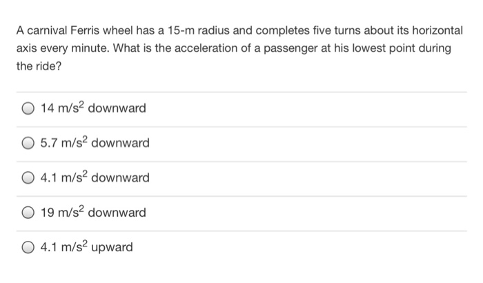 Solved A carnival Ferris wheel has a 15-m radius and | Chegg.com