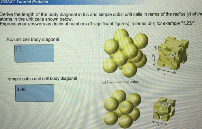 Solved Derive the length of the body diagonal in fcc and | Chegg.com
